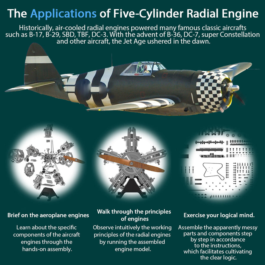 TECHING 5 Cylinder Radial Engine Model Kit - 1:6 Full Metal Aircraft E ...
